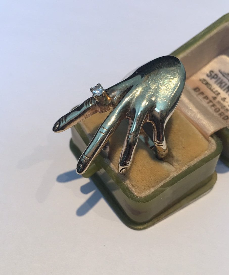 SOLD SOLD Vintage Hand Ring, Diamond Ring, 9 CT Gold Ring, Hand ...