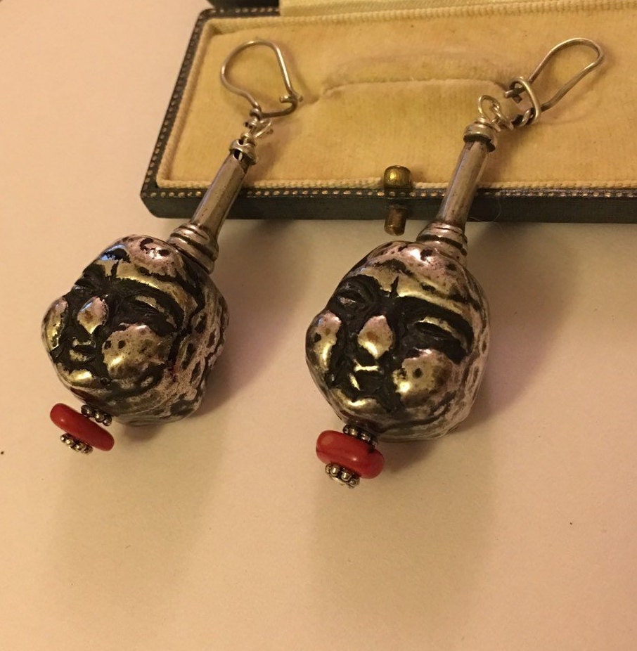 Vintage Face Earrings, Vintage Silver Face Earrings, Silver Face ...