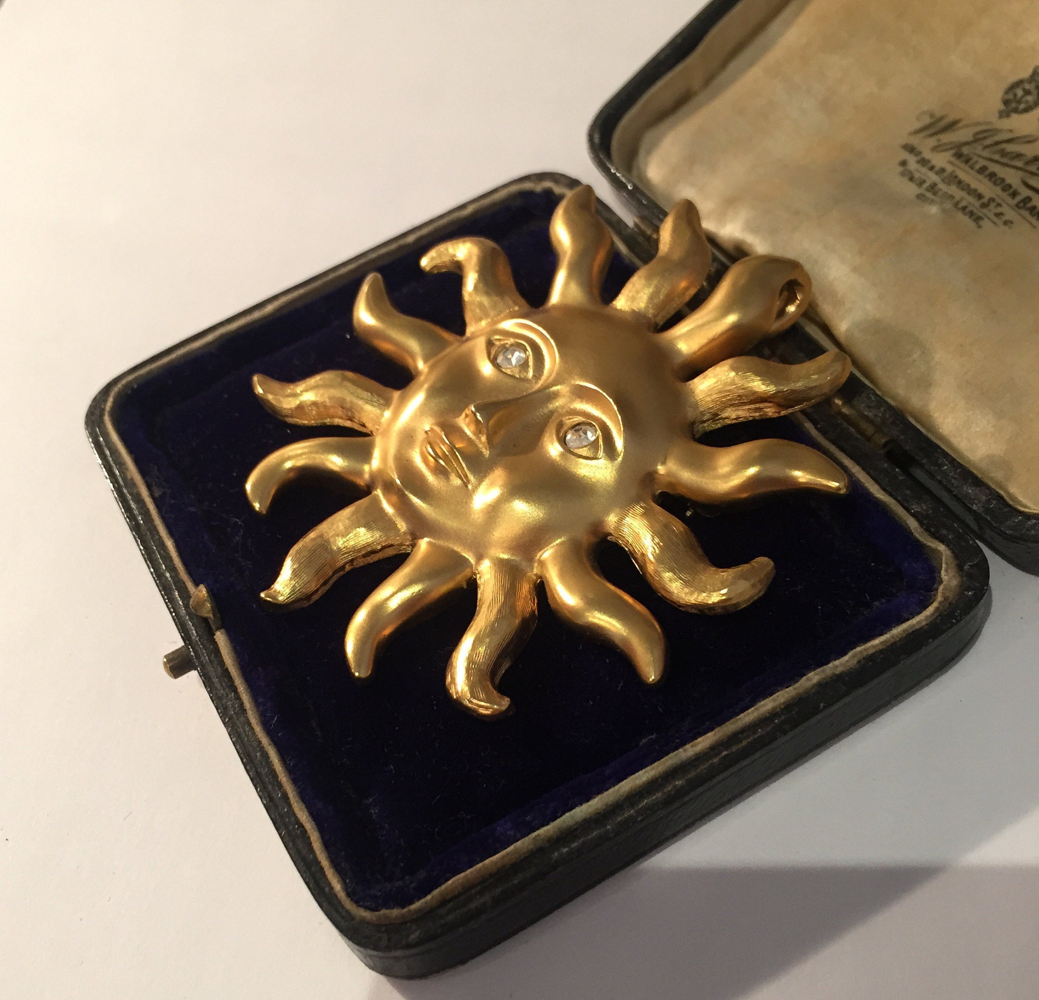 Vintage Gold Sun Brooch, Sun Brooch, Sun Pendant, Smiling Sun Pin, Sun ...