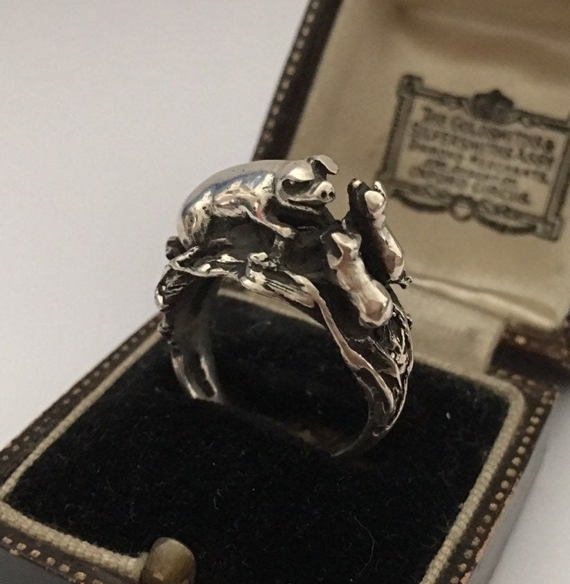 Vintage Silver Pig Ring, Silver Pig Ring, Pig Ring, Artisan Pig Ring ...