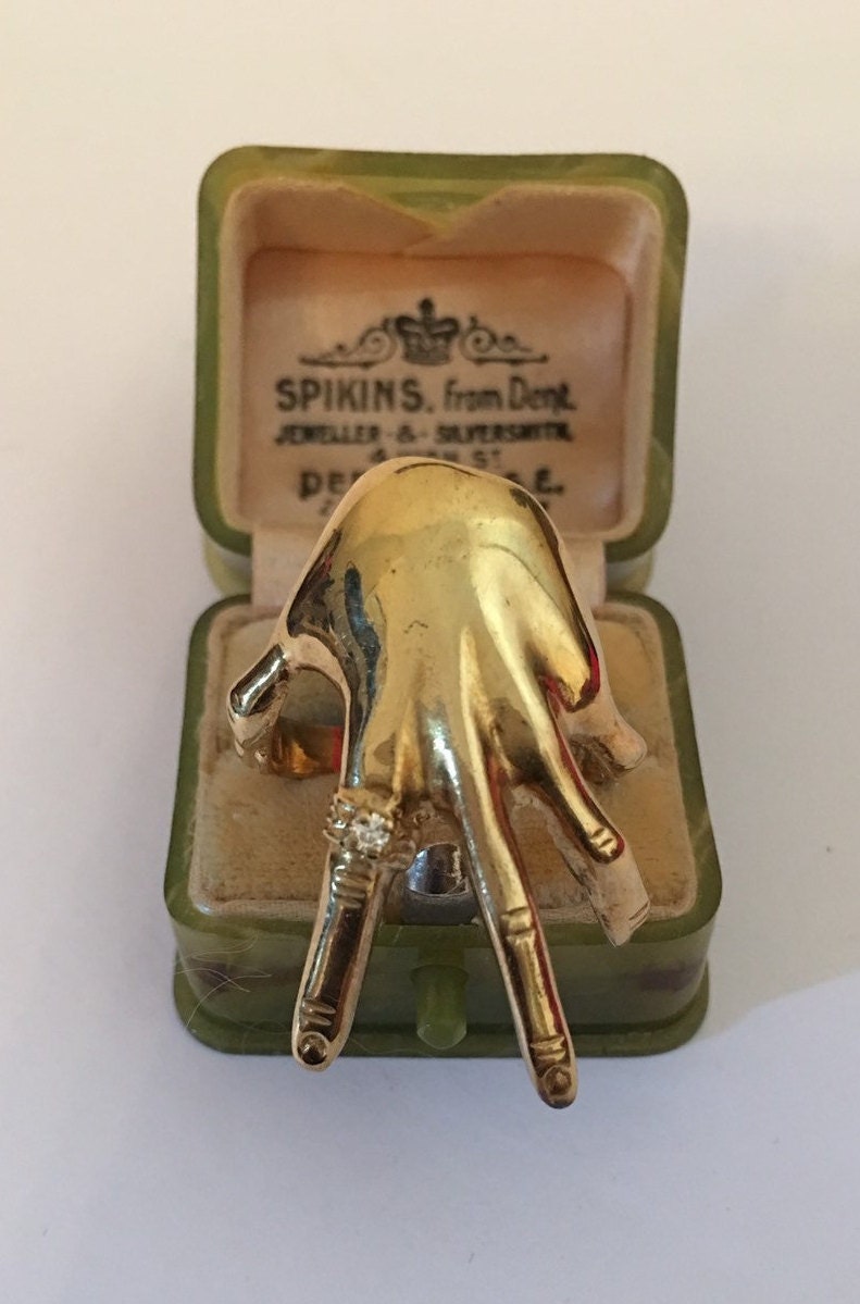 RESERVED Vintage Hand Ring, Gold Hand Ring, Silver Gilt hand ring, Hand ...