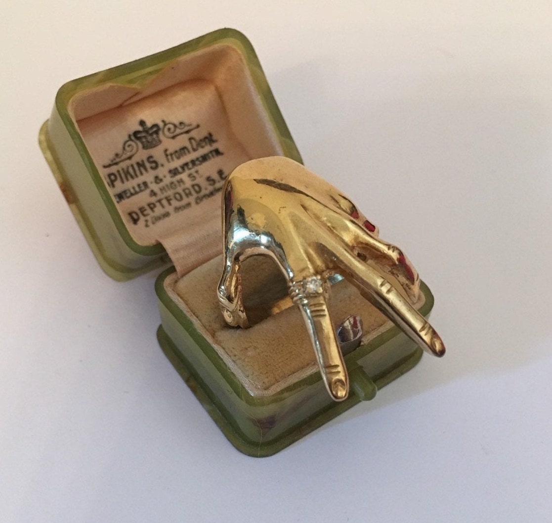 RESERVED Vintage Hand Ring, Gold Hand Ring, Silver Gilt hand ring, Hand ...