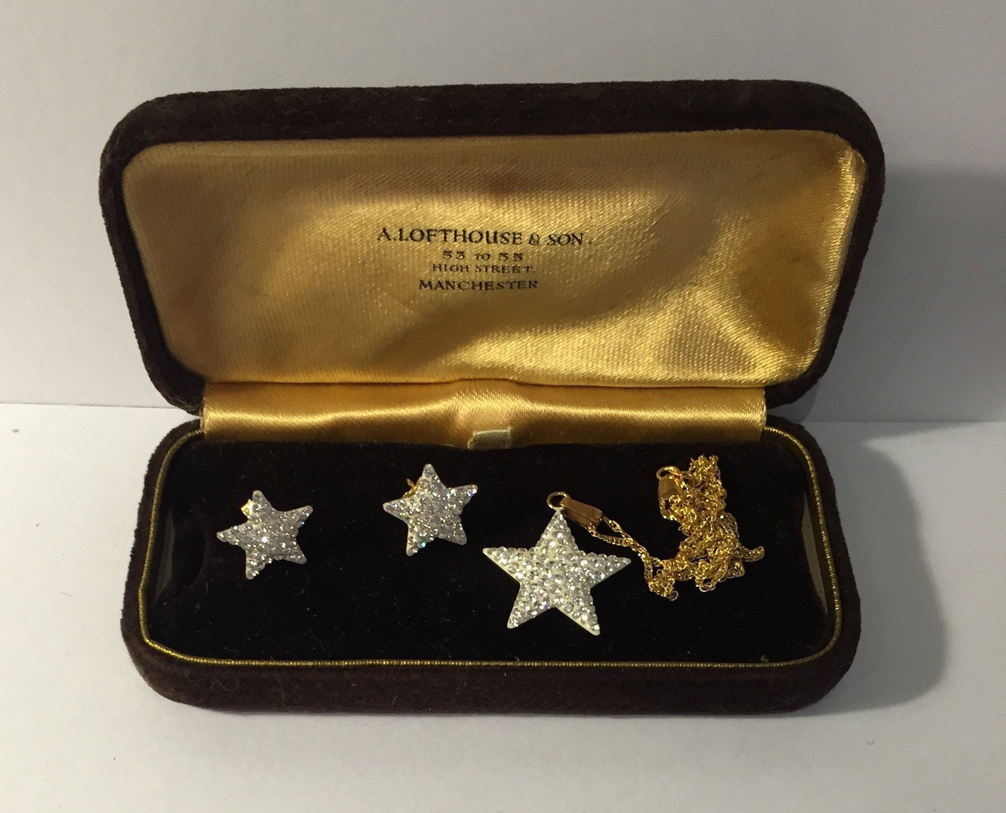 Vintage Gold Necklace, Star Earrings, 9 ct Gold set, Vintage Gold Star ...