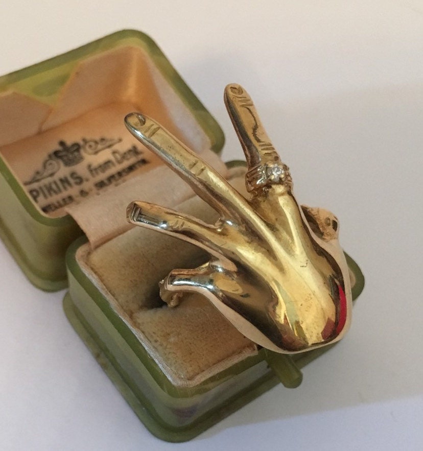 RESERVED Vintage Hand Ring, Gold Hand Ring, Silver Gilt hand ring, Hand ...