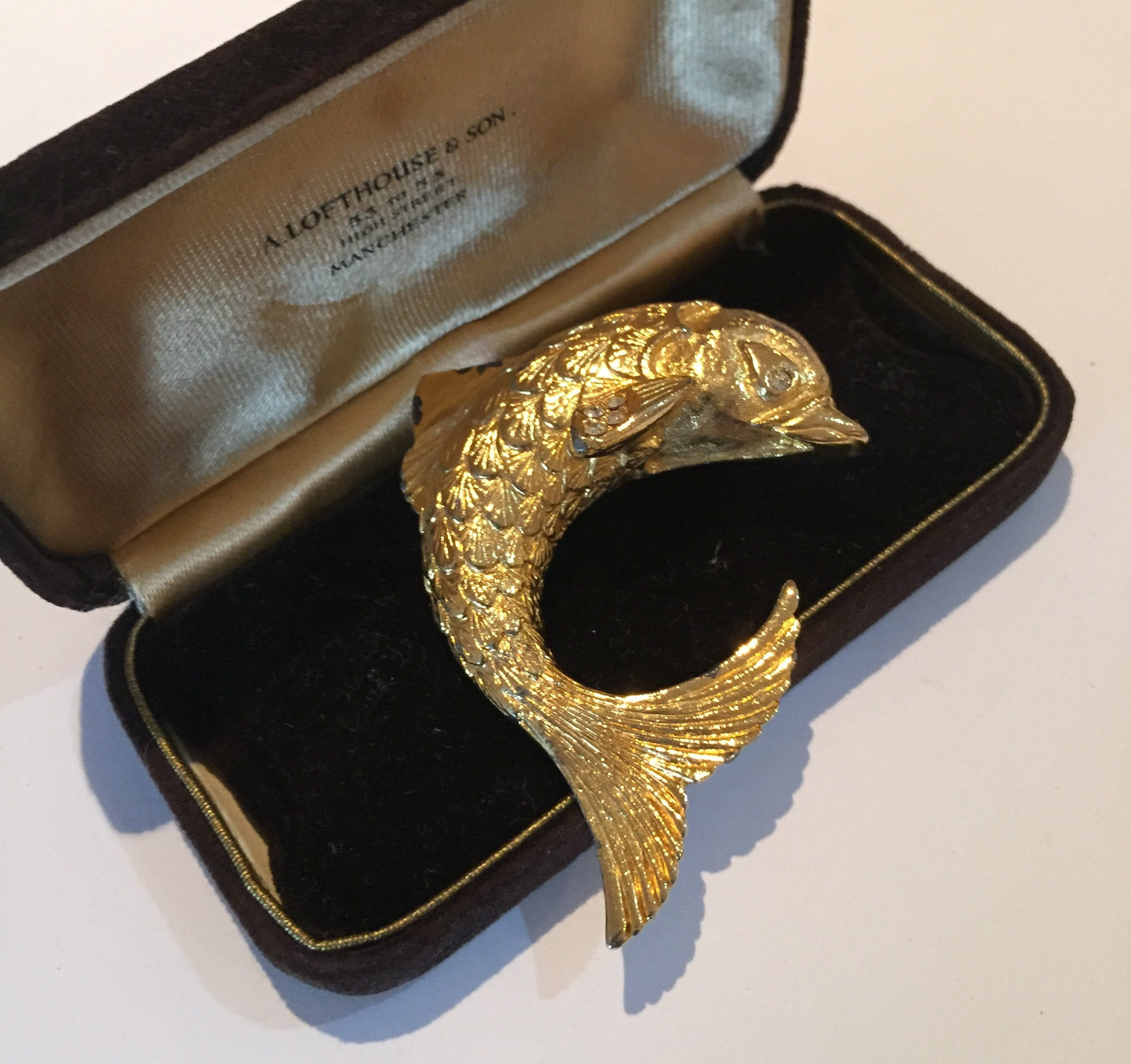 Vintage Fish brooch, fish brooch, costume fish brooch, gold fish brooch ...