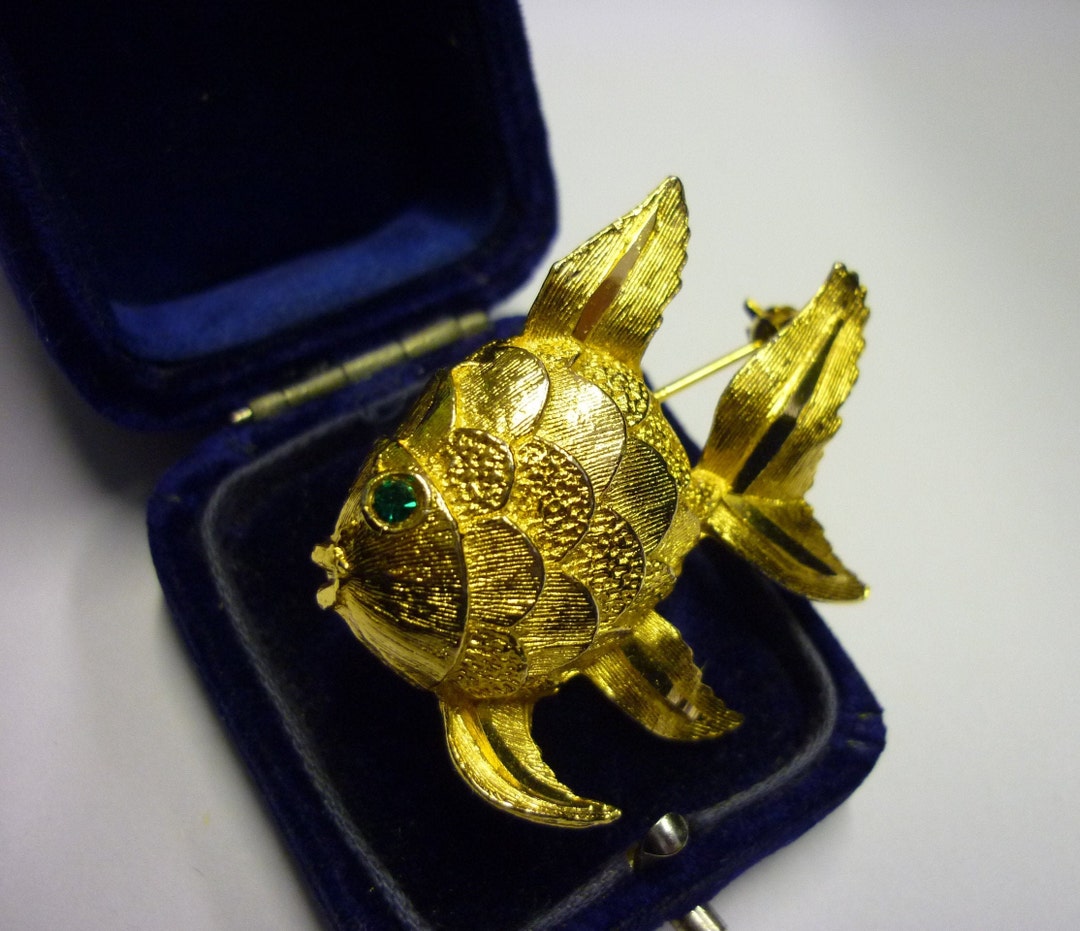 Vintage Gold Fish Brooch, Costume Jewelry Pin - Etsy