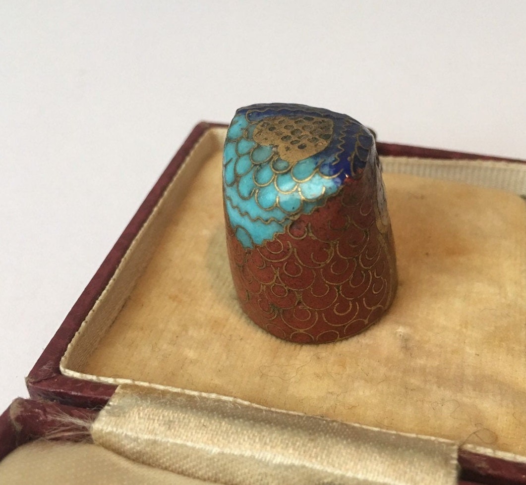 Vintage Owl Thimble, Vintage bird thimble, cloisonne bird thimble, bird ...