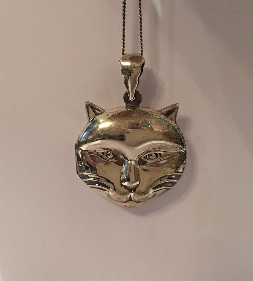 Vintage Cat Locket, vintage silver cat locket, cat locket, silver cat ...