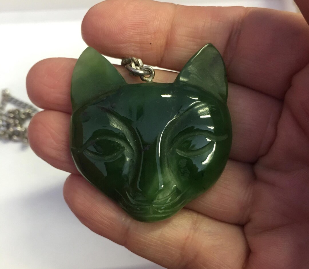 Vintage Cat Necklace, Carved Jade Cat Necklace, Cat Jewellery, Cat ...