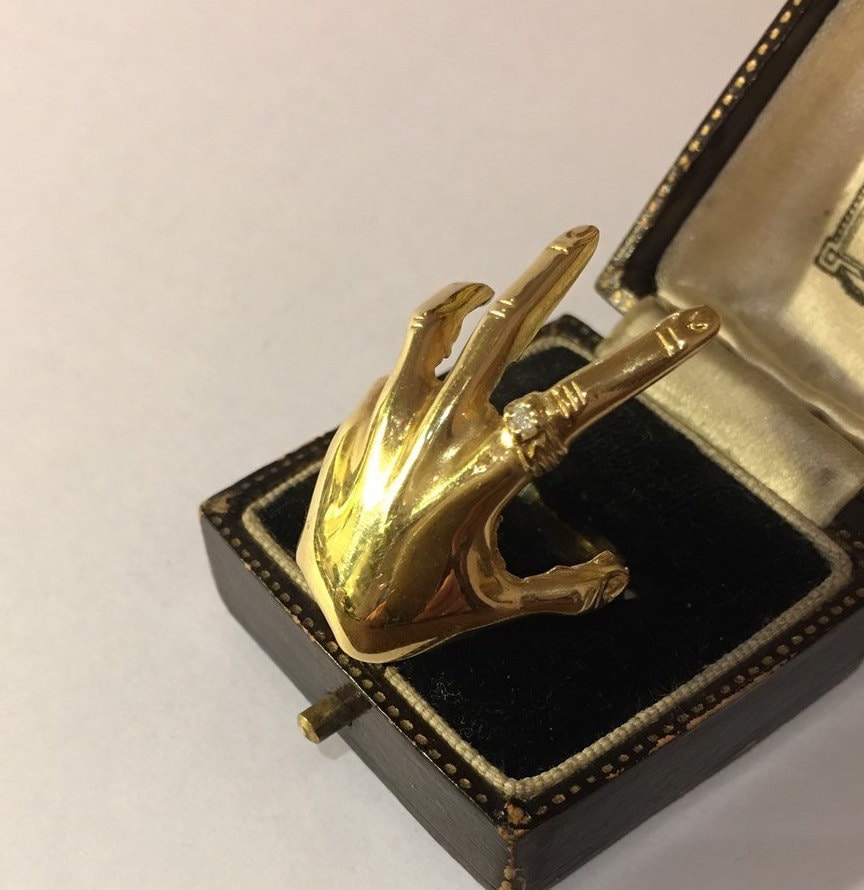 Vintage Hand Ring, Gold Hand Ring, Silver Gilt hand ring, Hand ...