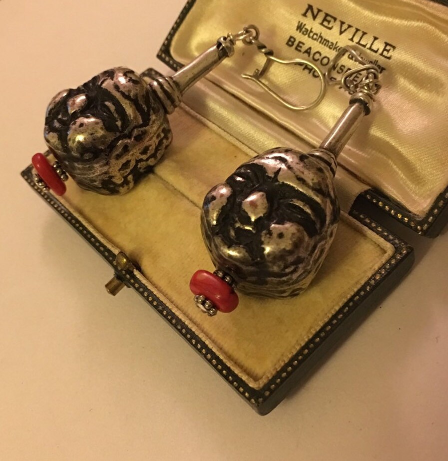 Vintage Face Earrings, Vintage Silver Face Earrings, Silver Face ...