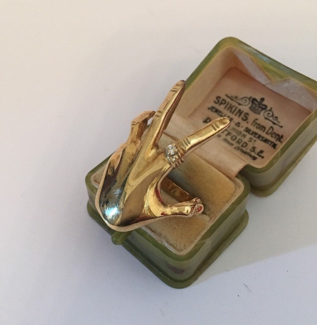 RESERVED Vintage Hand Ring, Gold Hand Ring, Silver Gilt hand ring, Hand ...