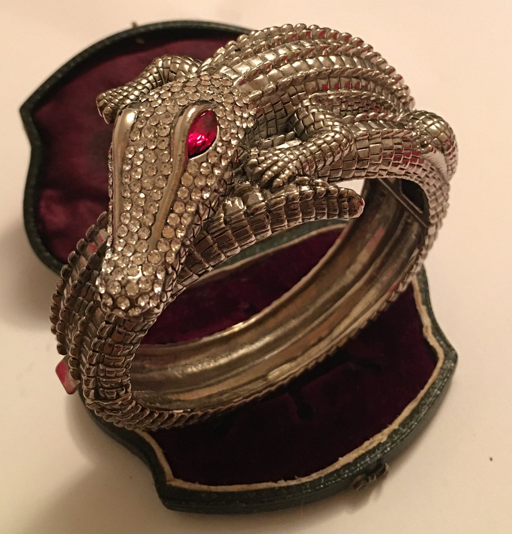 Vintage Crocodile Bangle, Vintage Crocodile bracelet, Rhinestone ...