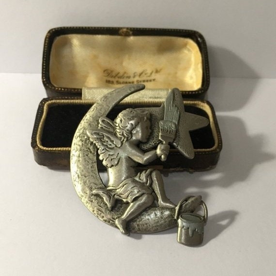 Angel Brooch, Vintage Silver Angel Brooch, Silver Brooch, Angel ...