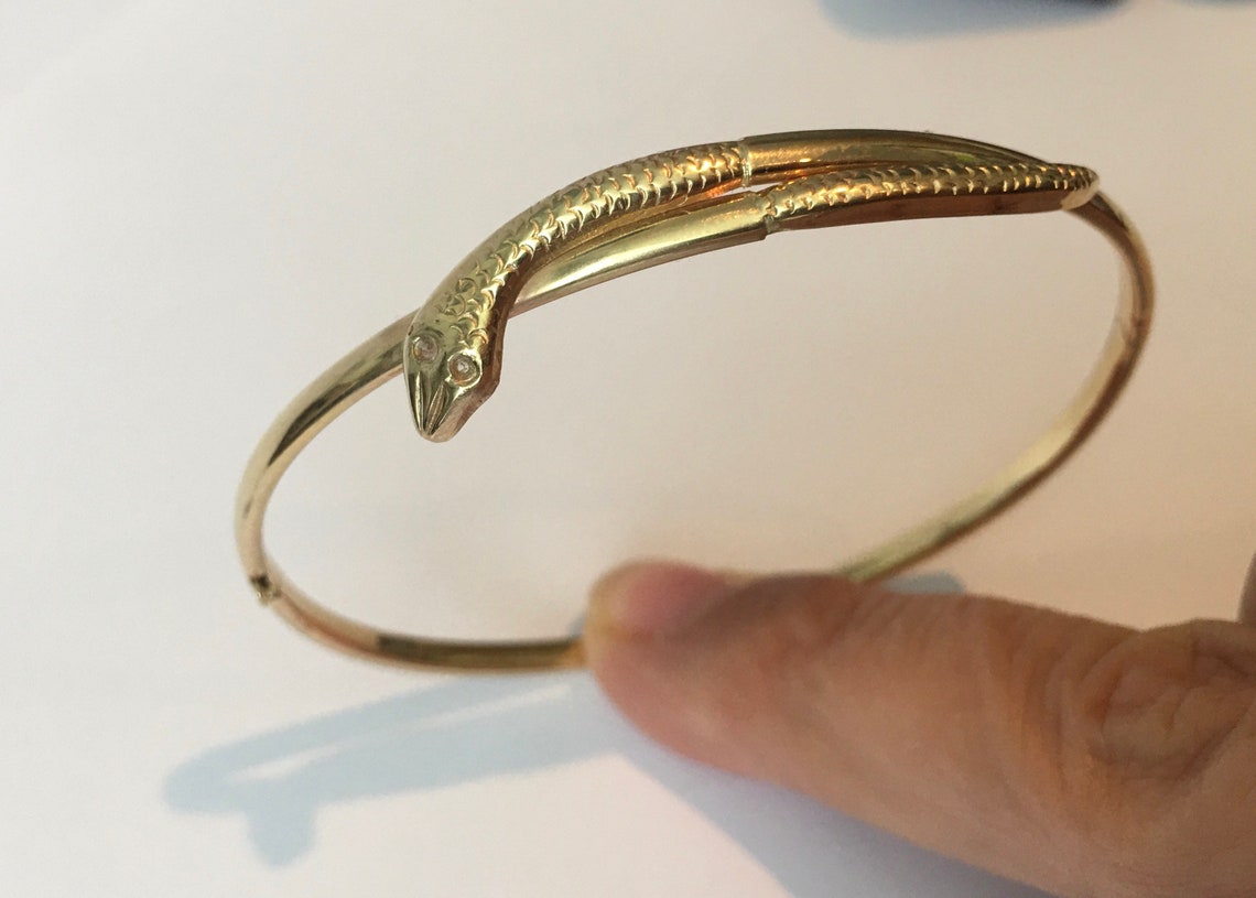 Vintage Gold Snake Bracelet 9 Ct Gold Snake Bangle Snake | Etsy