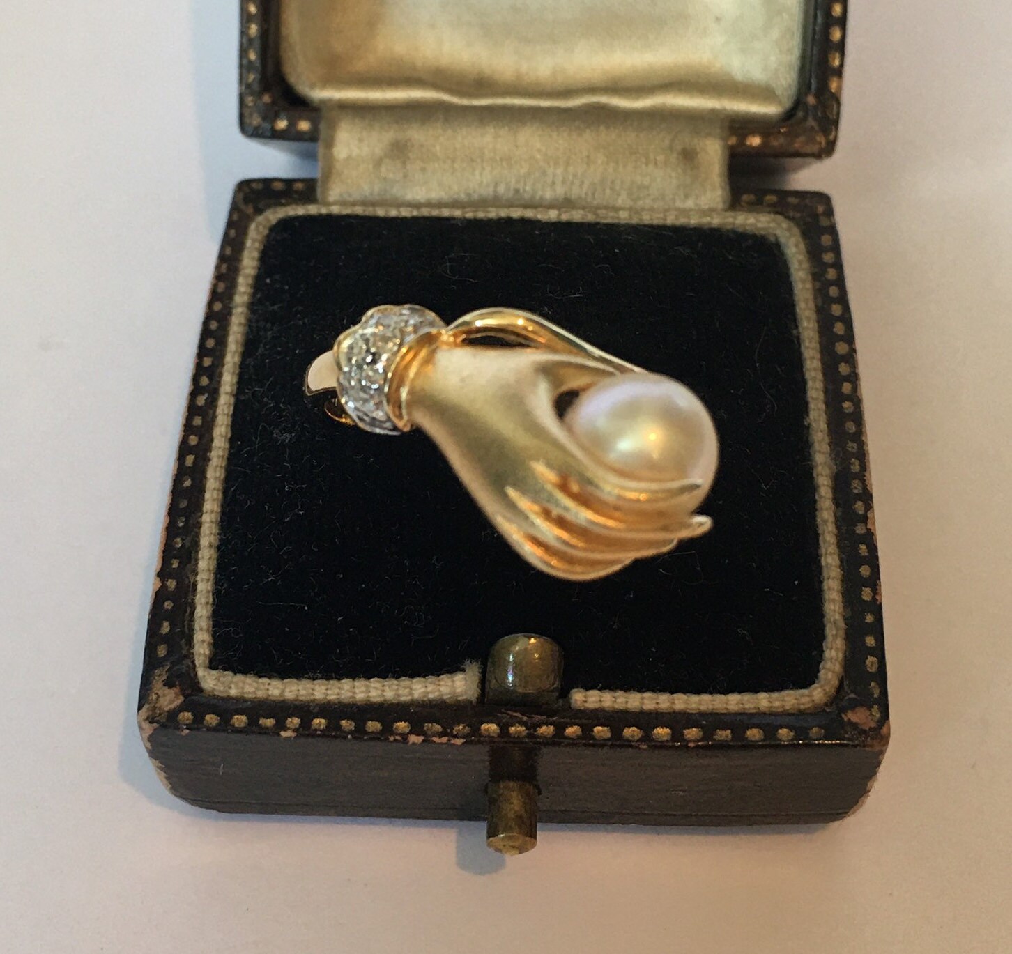Vintage Hand Ring, Diamond Hand Ring, 14 Ct Gold, Diamond Ring, Pearl ...