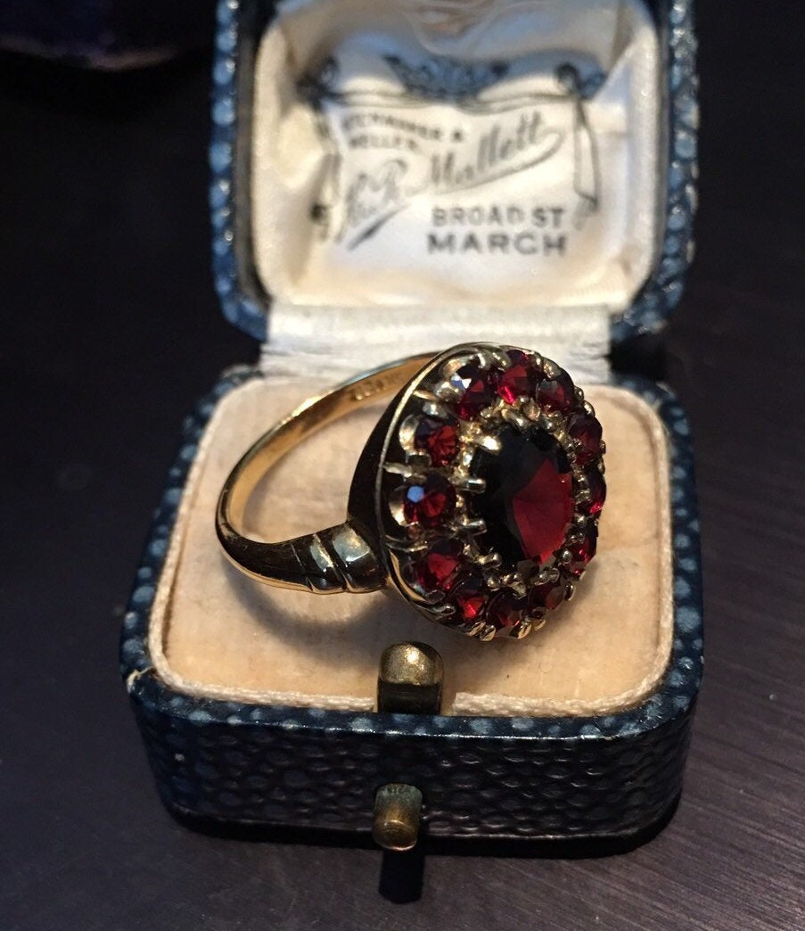 Vintage Garnet Ring, Vintage Garnet Gold ring, Silver Gilt Ring ...