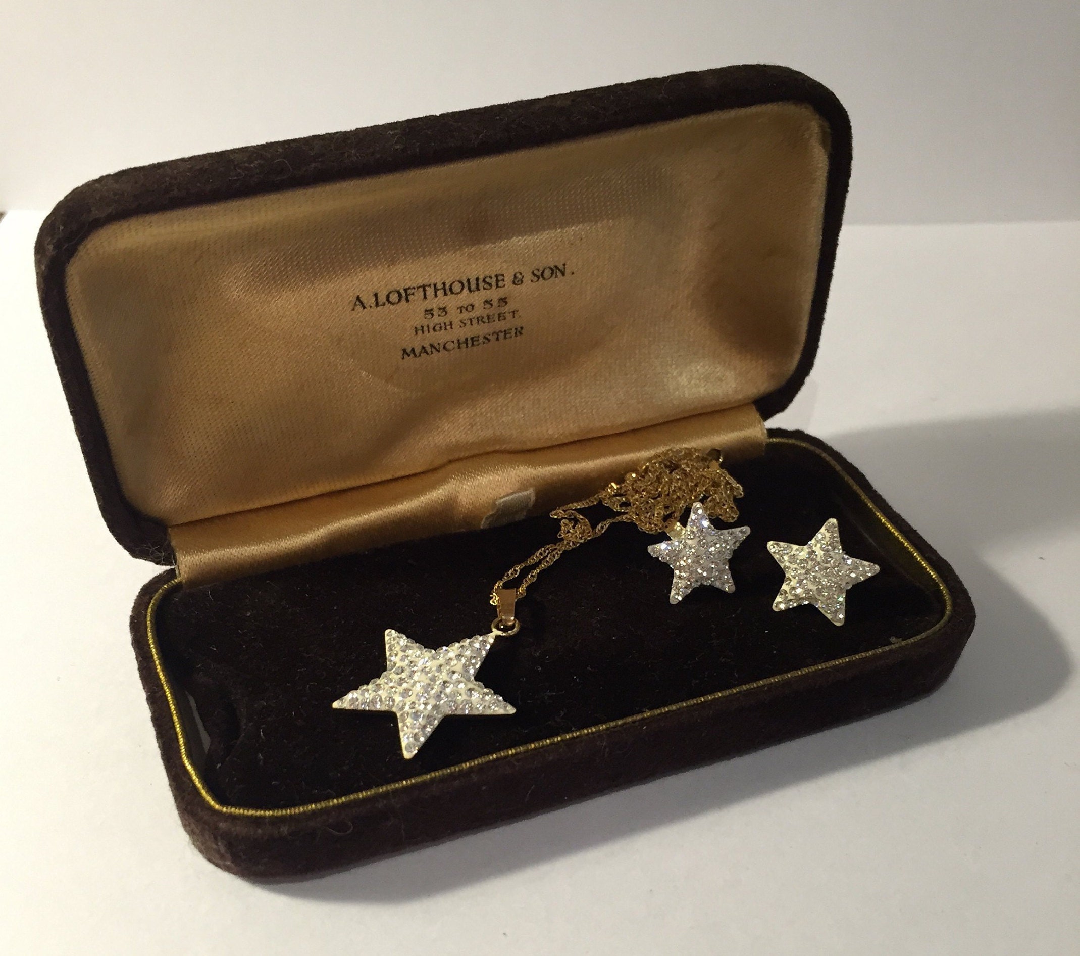 Vintage Gold Necklace, Star Earrings, 9 ct Gold set, Vintage Gold Star ...