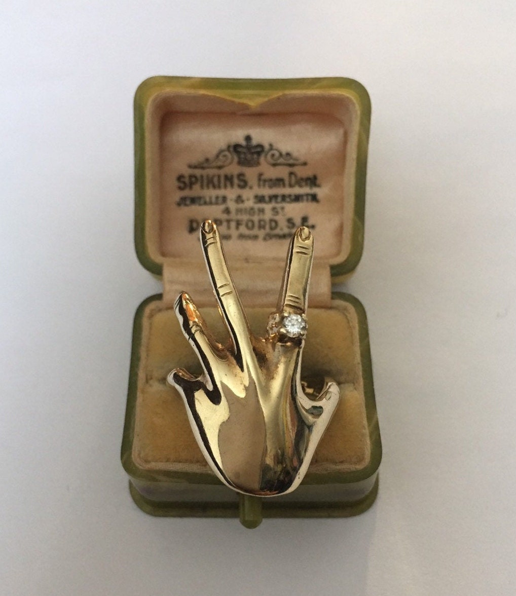 SOLD SOLD Vintage Hand Ring, Diamond Ring, 9 CT Gold Ring, Hand ...