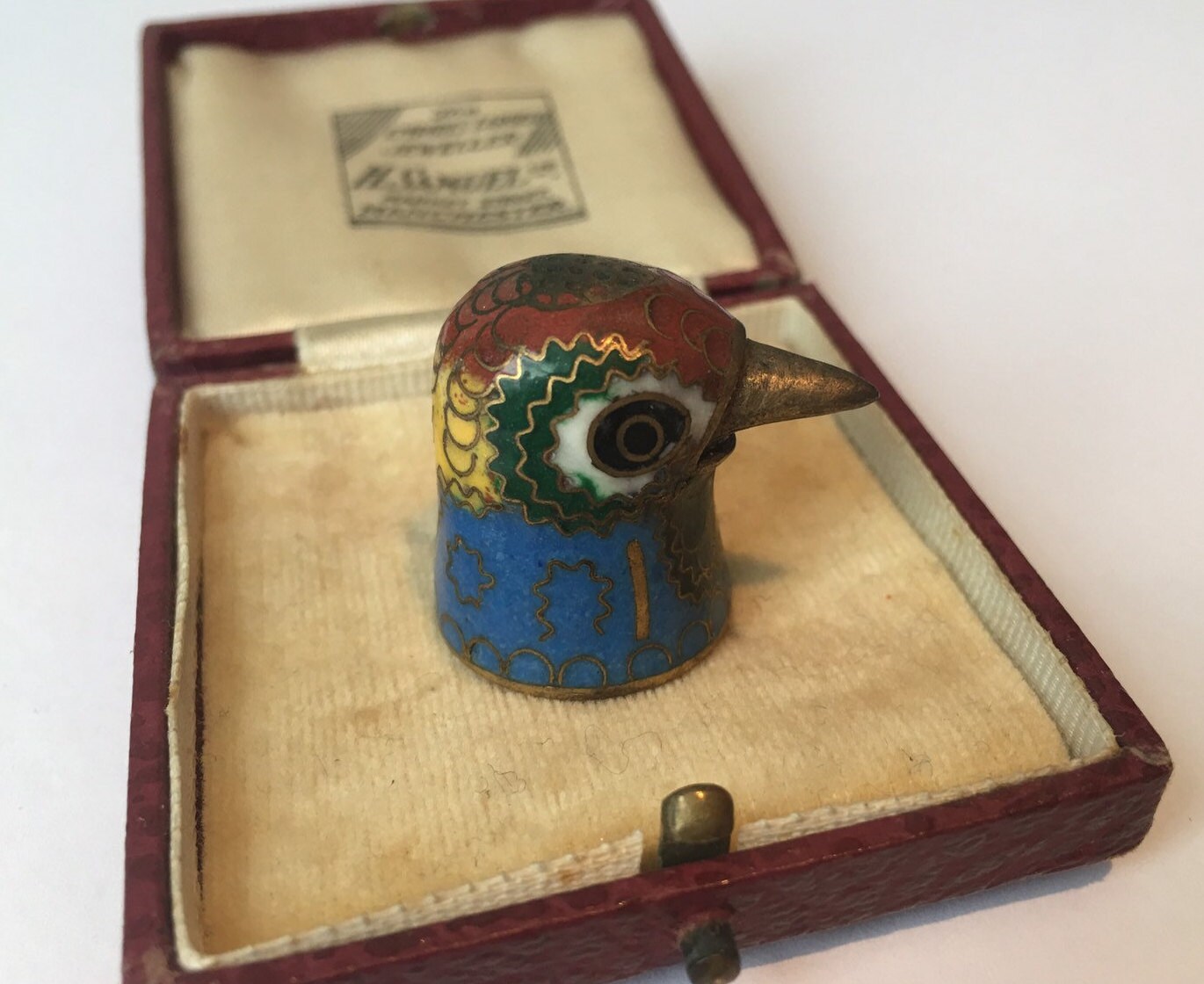Vintage Bird thimble, Cloisonne Bird thimble, Bird head thimble, Bird ...
