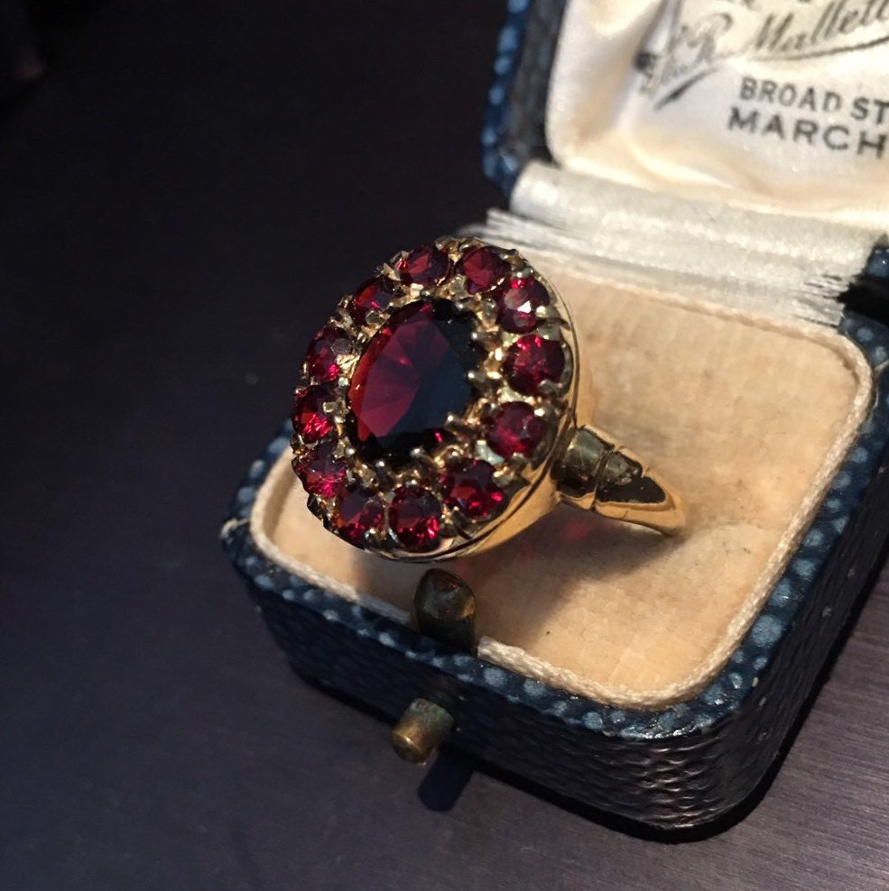 Vintage Garnet Ring, Vintage Garnet Gold ring, Silver Gilt Ring ...