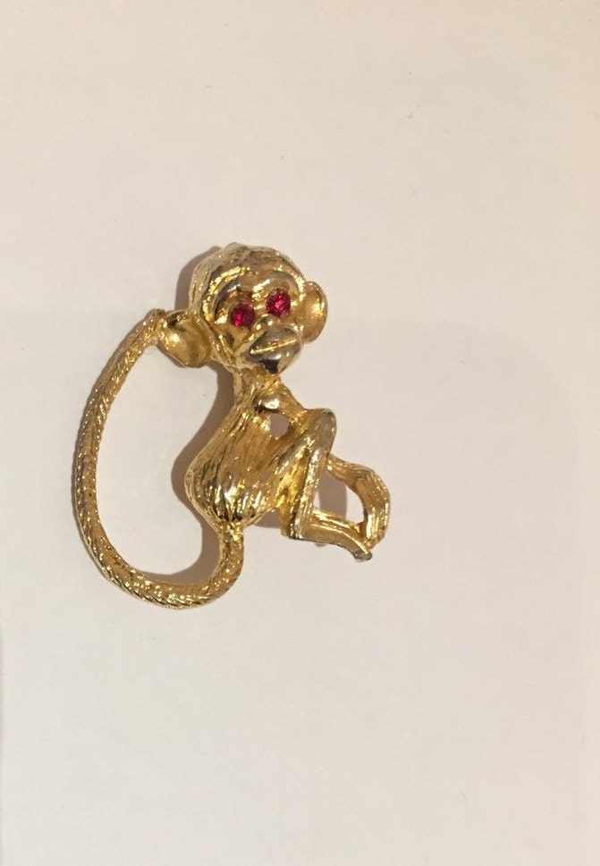 Vintage Monkey Brooch, Gold Monkey Brooch, Monkey pin, Monkey Jewellery ...