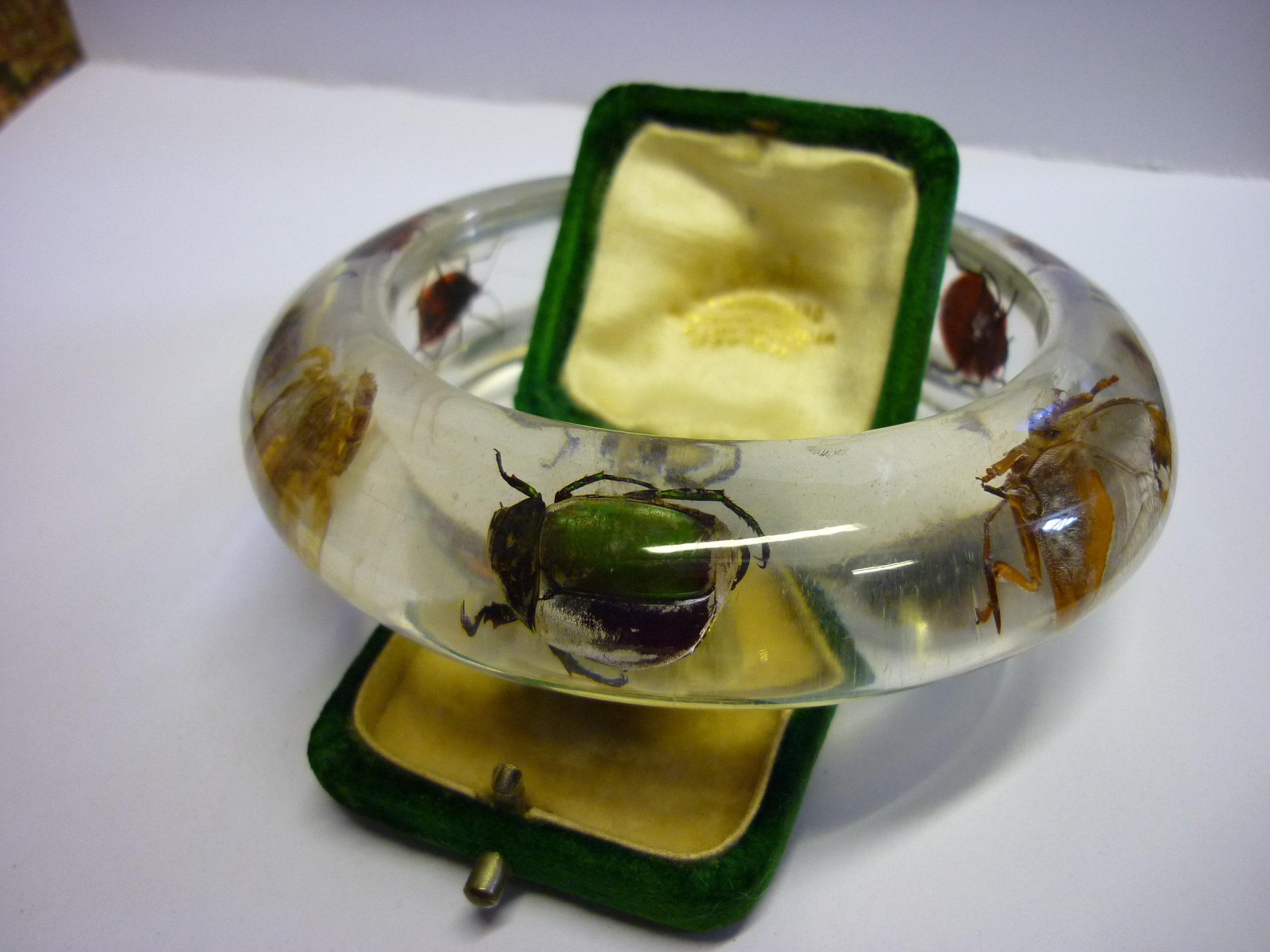 Vintage Insect Bangle, Insect bracelet, Beetle bangle, Lucite bangle ...