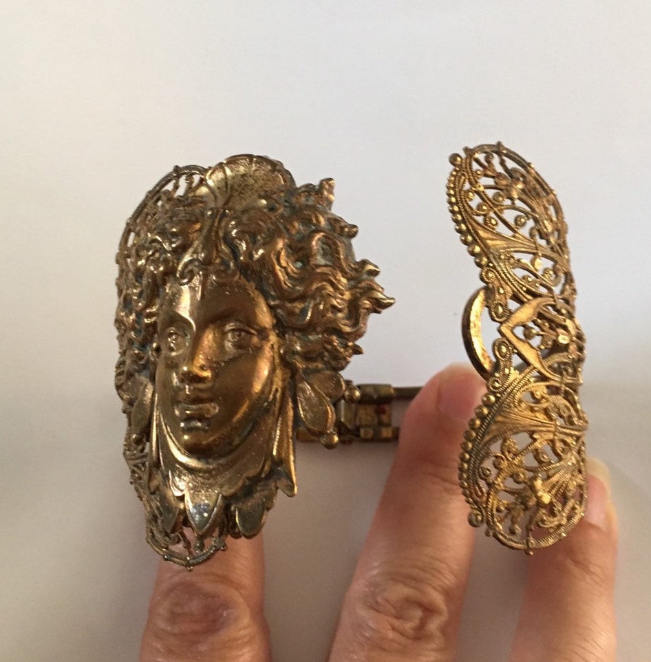 Art Nouveau Bracelet, Vintage Face Bracelet, Gold Face Bracelet, Face ...