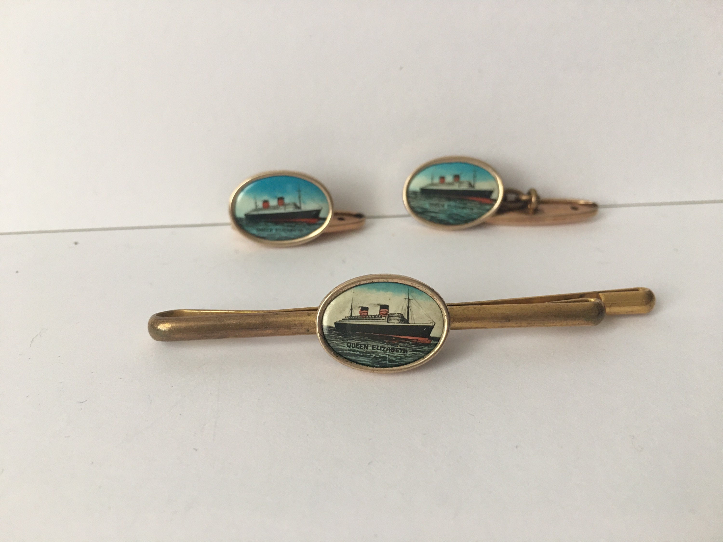 Vintage Ship Set, Vintage Ship Cuflfinks, Vintage Tie Clip, Vintage ...