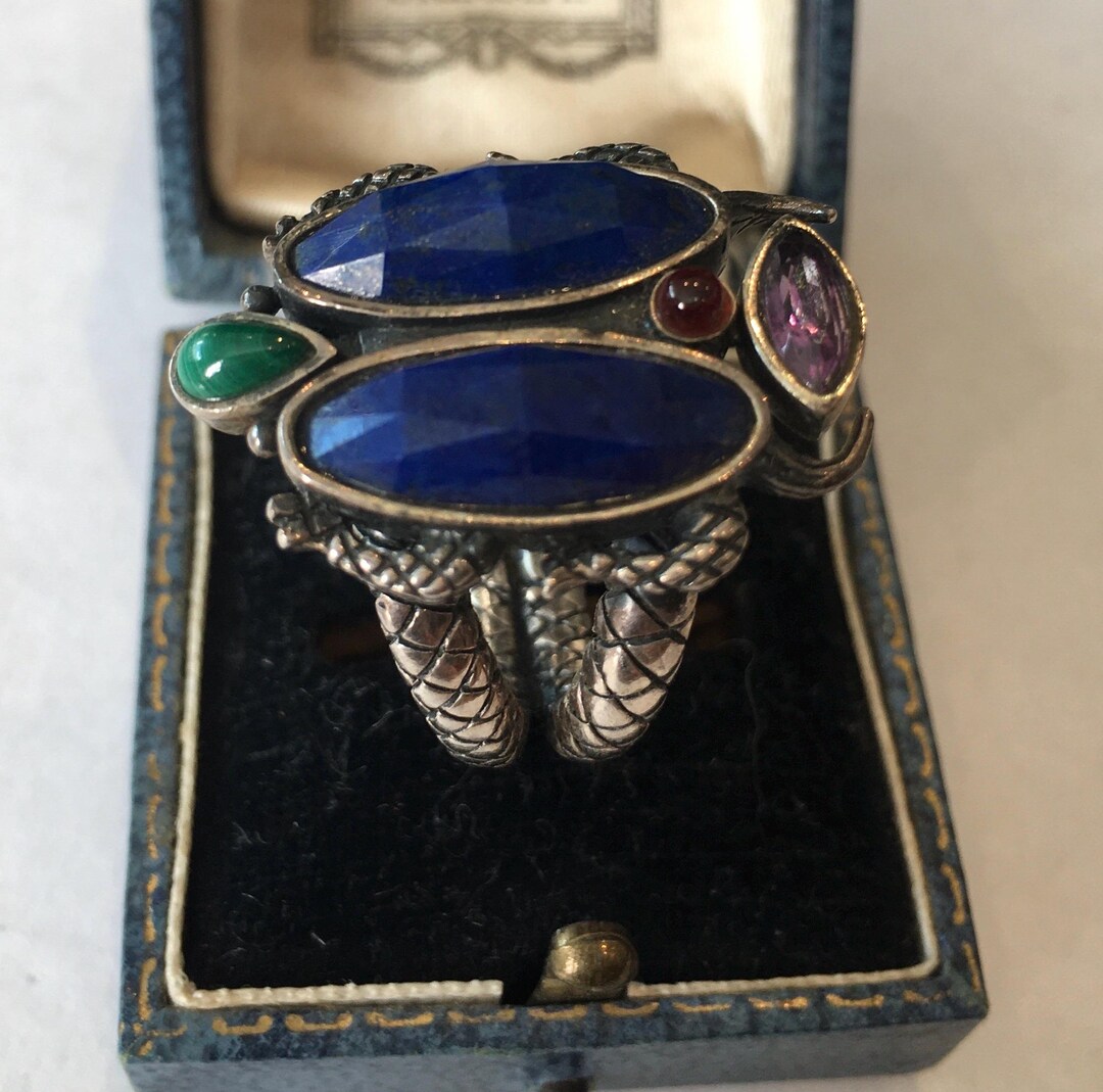Stephen Dweck Sterling Silver Bug Ring, Lapis, Malachite, Amethyst - Etsy