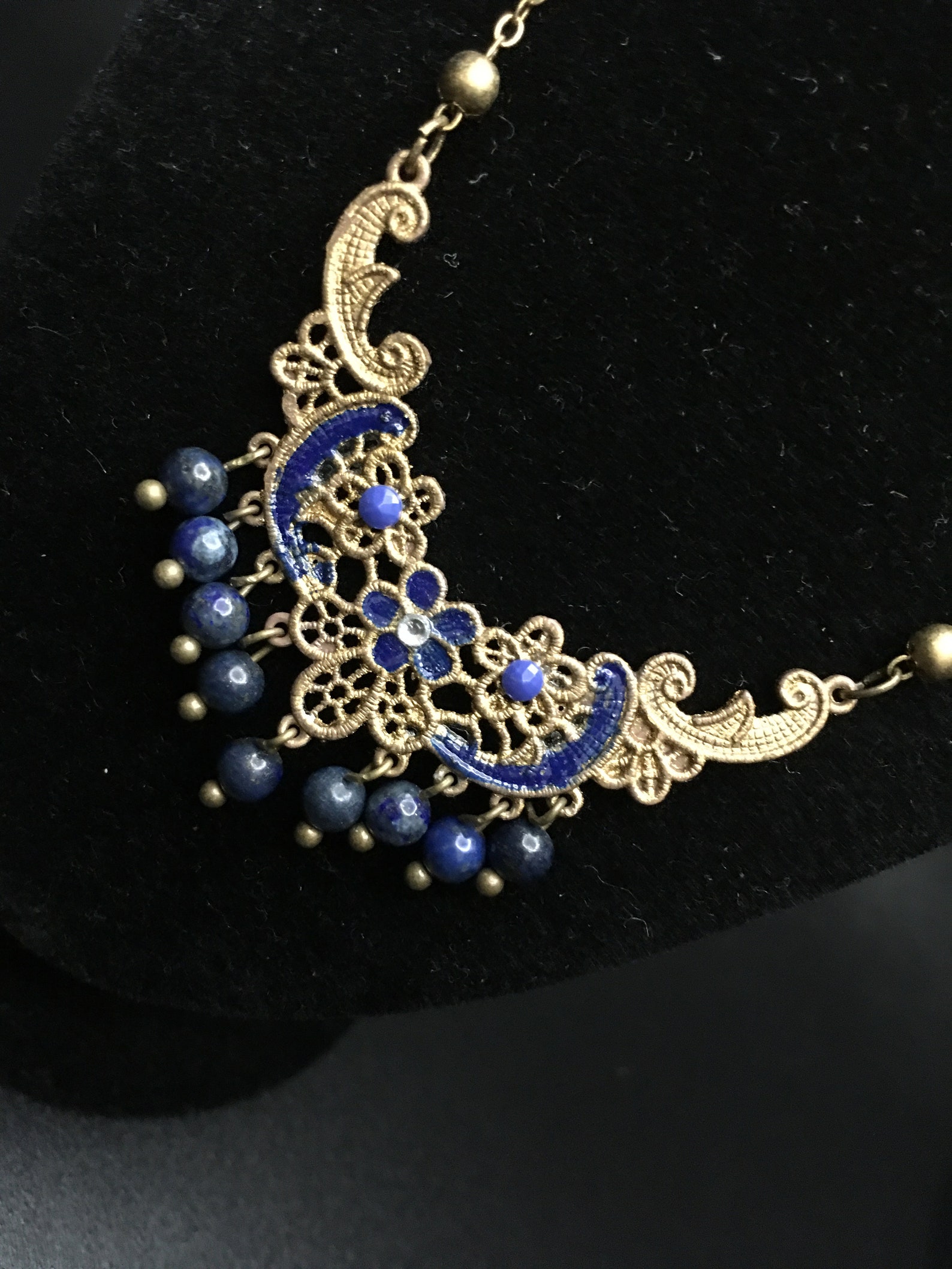 Vintage Czech Gold Necklace, Ornate Blue Statement Jewellery - Etsy