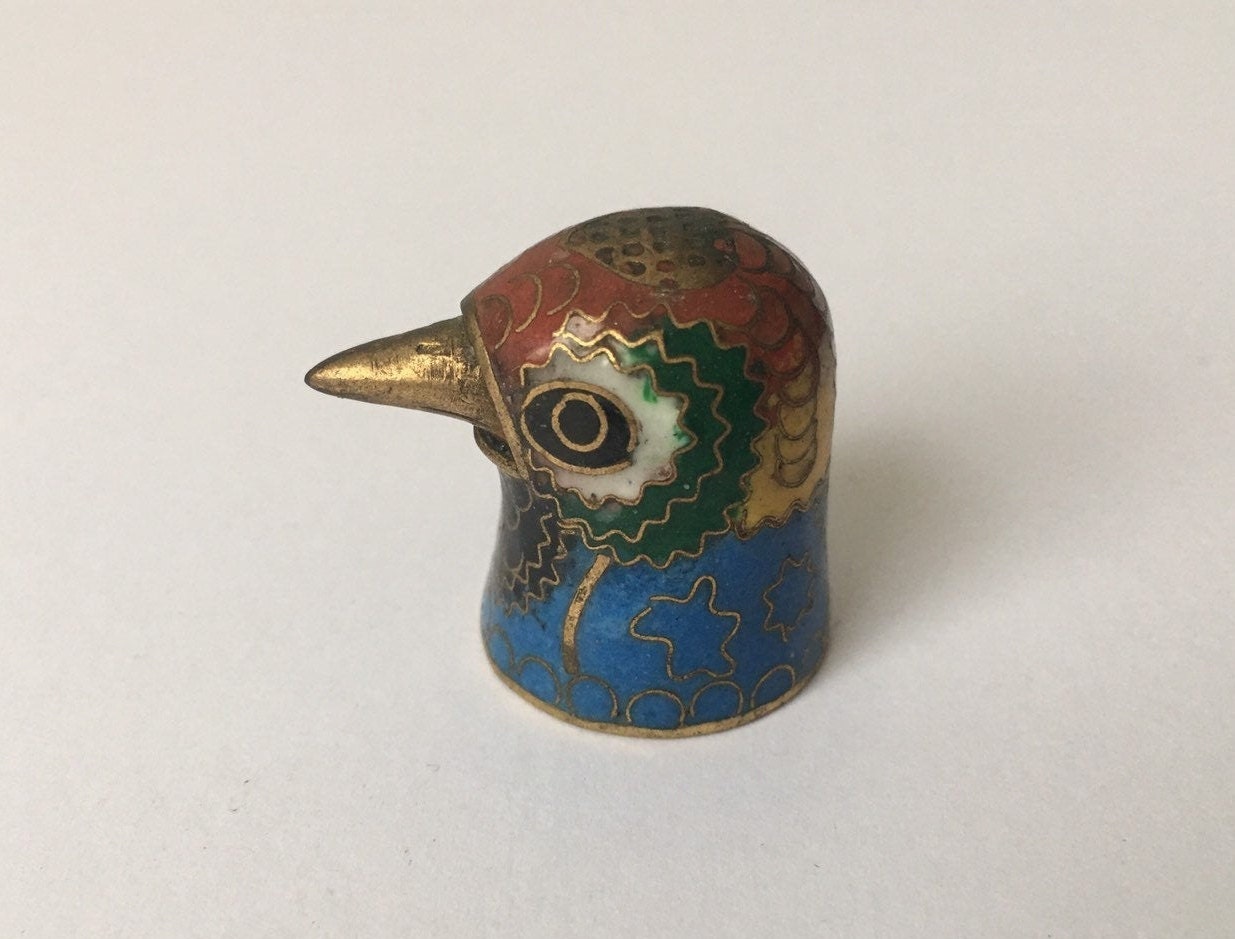 Vintage Bird thimble, Cloisonne Bird thimble, Bird head thimble, Bird ...