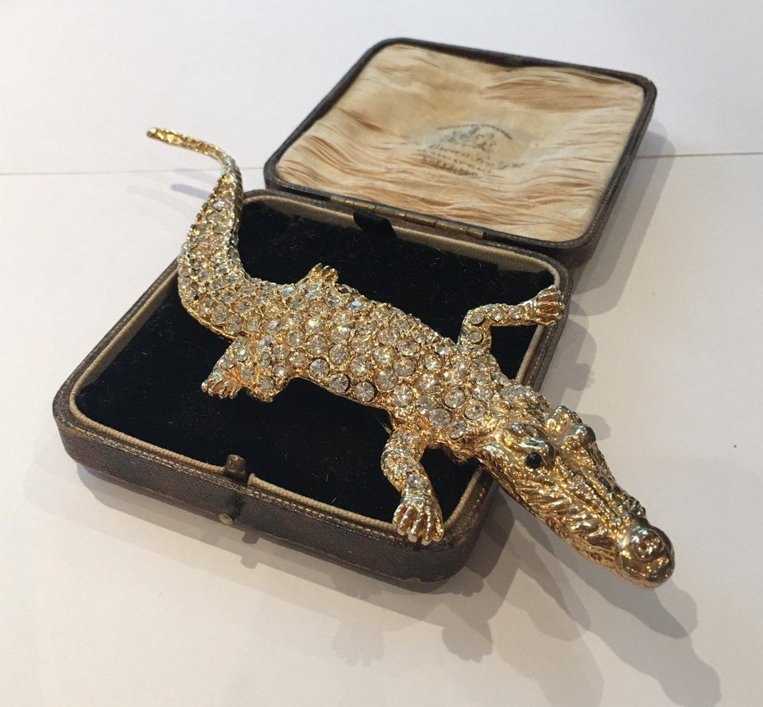 RESERVED FOR SARA Crocodile Brooch, Vintage Gold Crocodile brooch ...