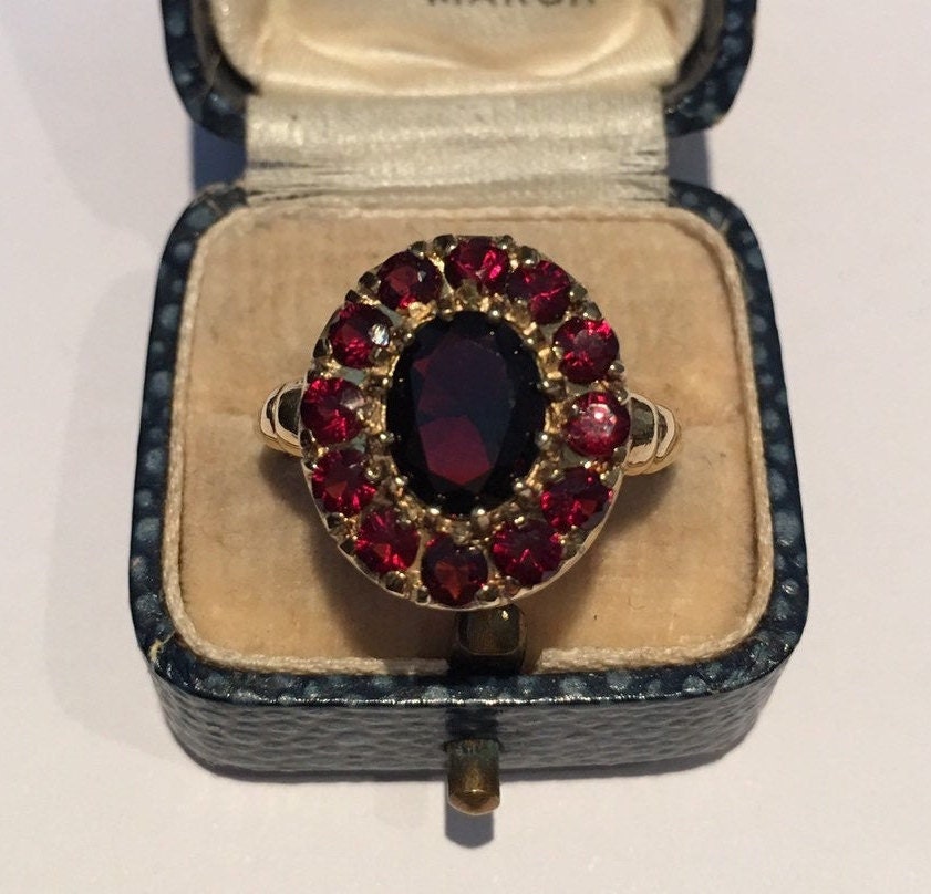 Vintage Garnet Ring, Vintage Garnet Gold ring, Silver Gilt Ring ...