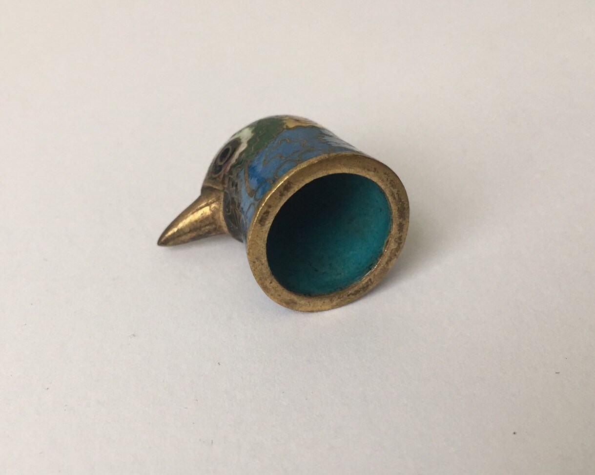 Vintage Bird thimble, Cloisonne Bird thimble, Bird head thimble, Bird ...
