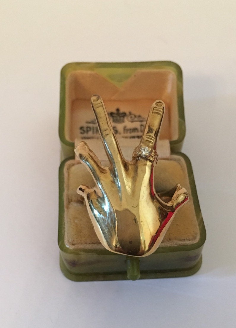 RESERVED Vintage Hand Ring, Gold Hand Ring, Silver Gilt hand ring, Hand ...