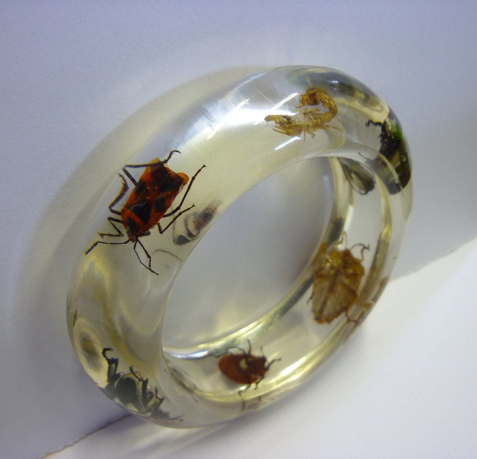 Vintage Insect Bangle, Insect bracelet, Beetle bangle, Lucite bangle ...