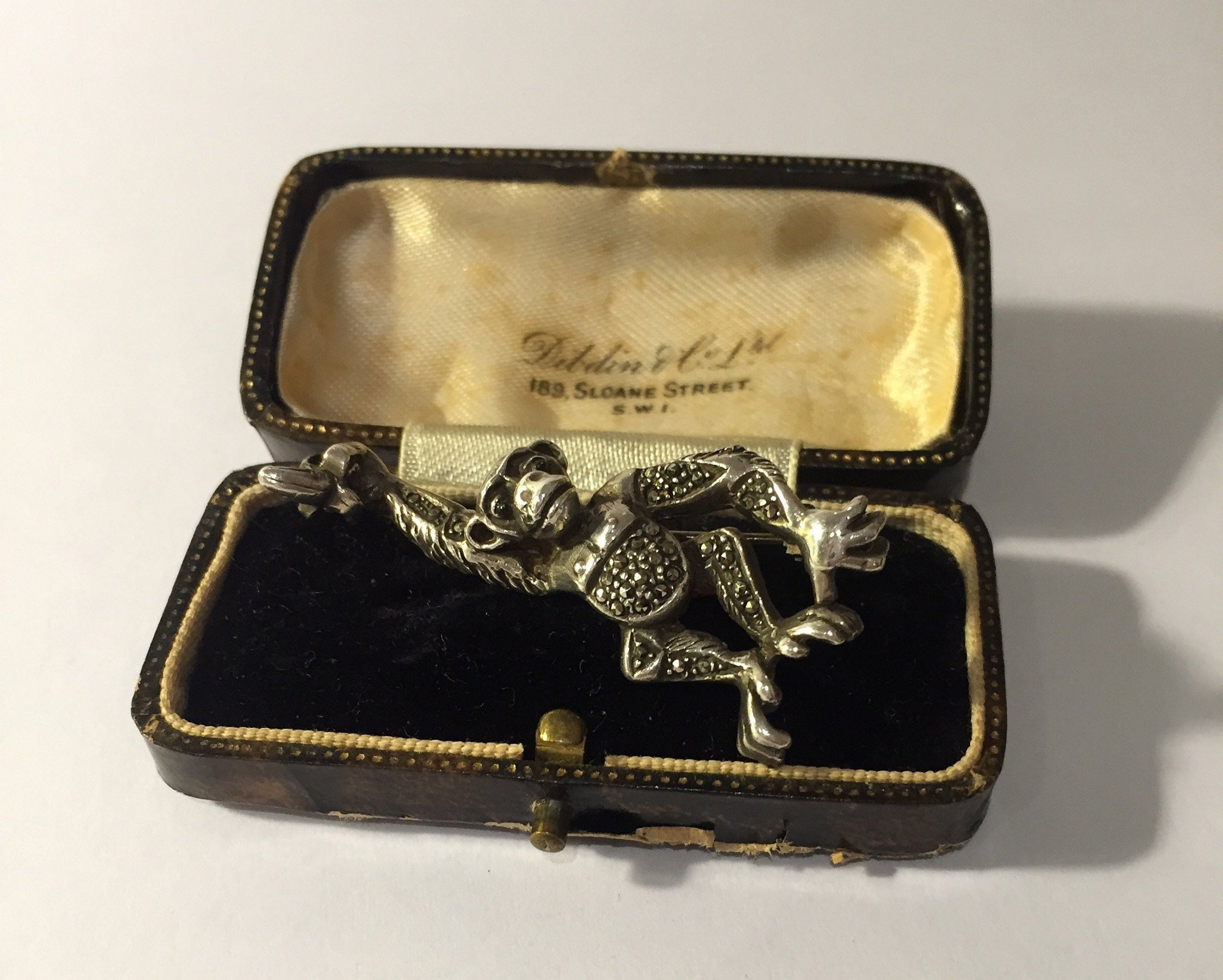 Vintage Monkey Brooch, Silver Monkey Brooch, Marcasite Monkey pin ...