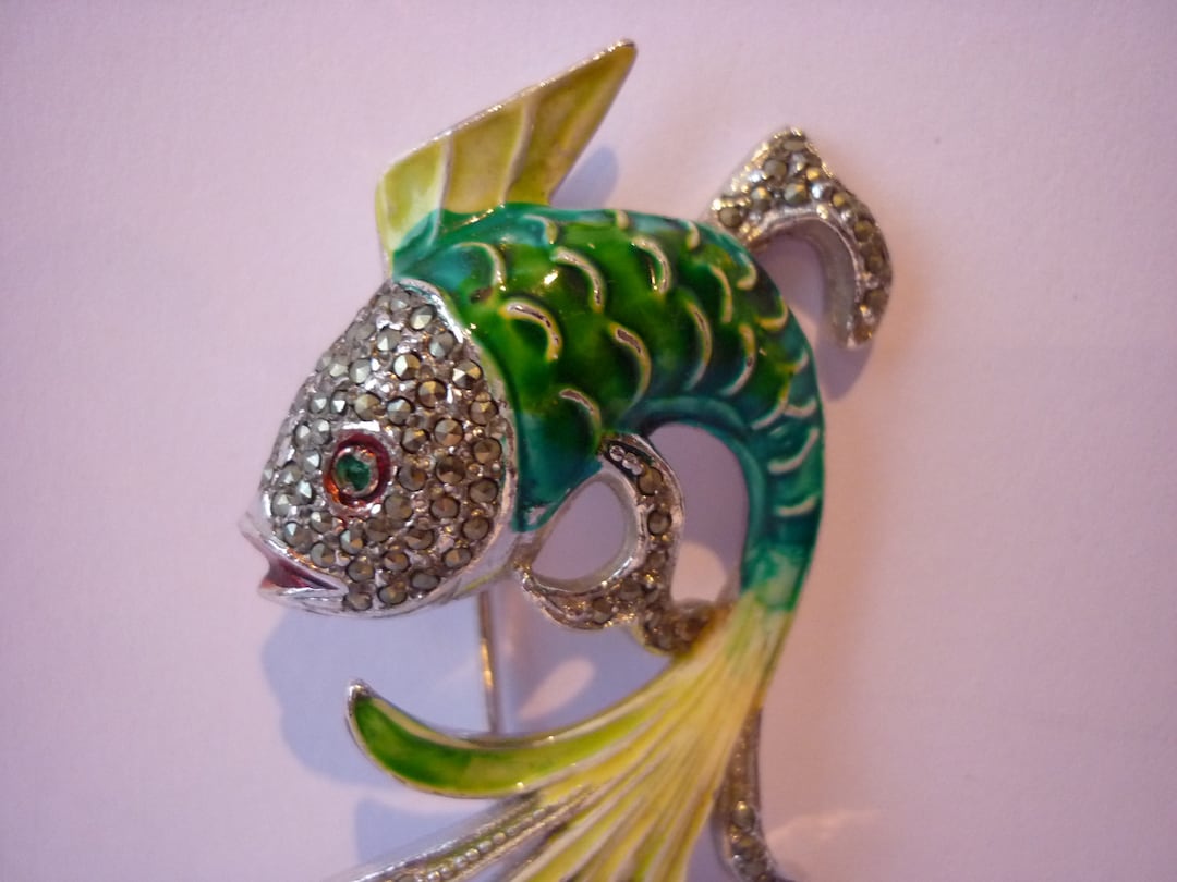 Vintage Fish Brooch, Fish Brooch, Costume Fish Brooch, Marcasite Fish ...