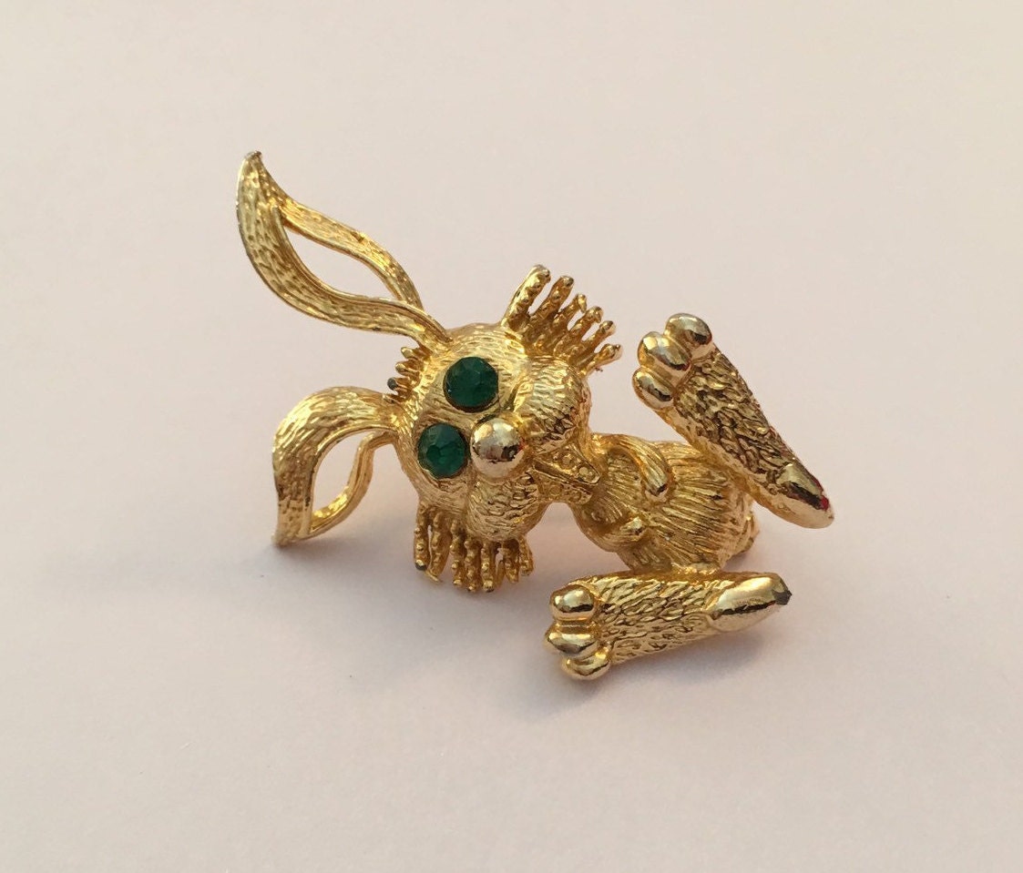 Vintage Rabbit brooch, Gold Rabbit Brooch, Easter Pin,Rabbit pin ...