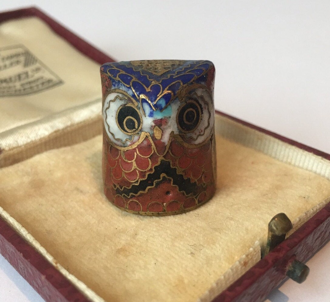 Vintage Owl Thimble, Vintage bird thimble, cloisonne bird thimble, bird ...
