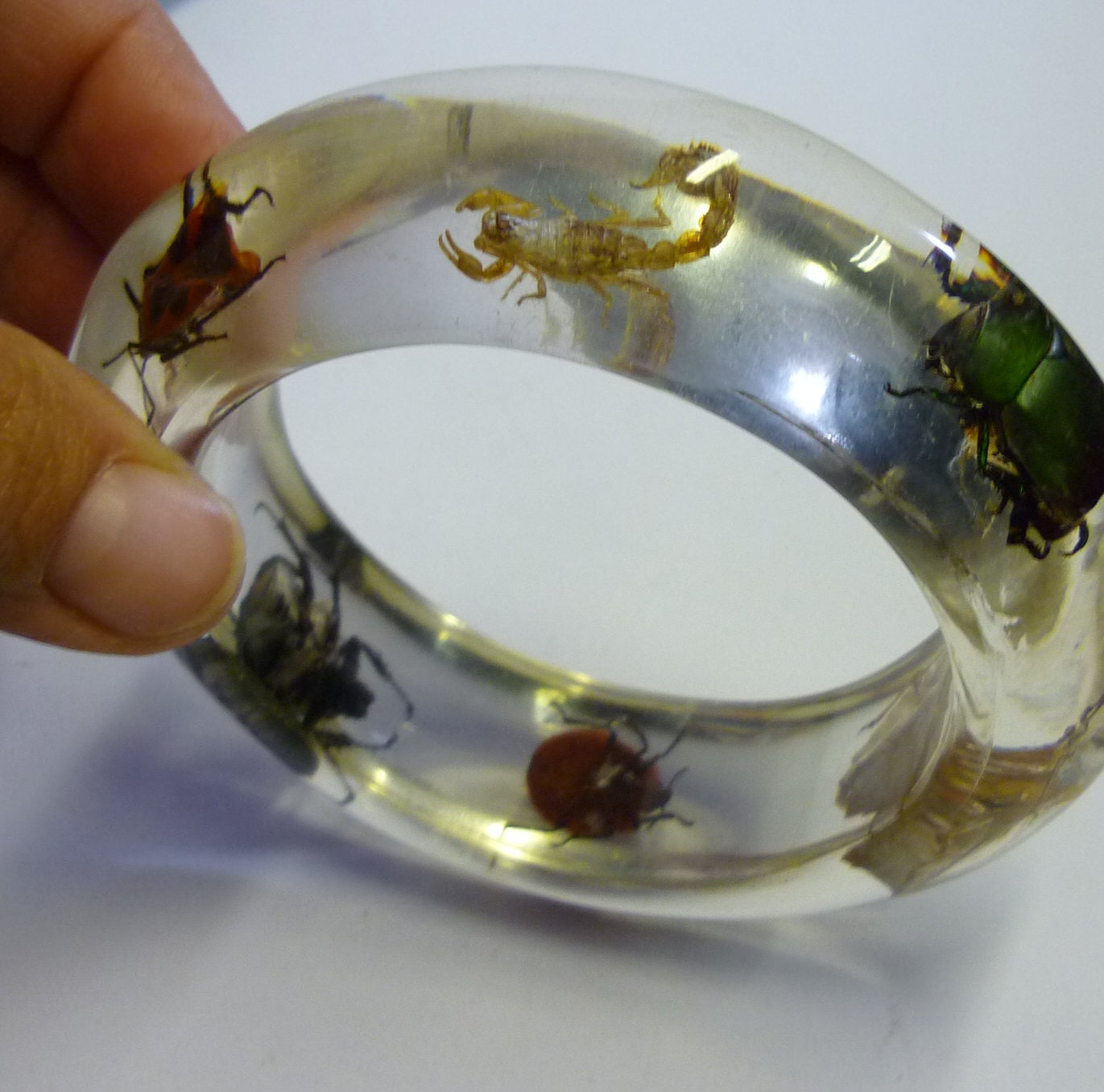 Vintage Insect Bangle, Insect bracelet, Beetle bangle, Lucite bangle ...
