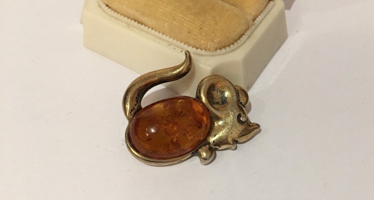 Vintage Amber Mouse brooch, Gold Mouse Brooch, Mouse Jewellery, Mouse ...