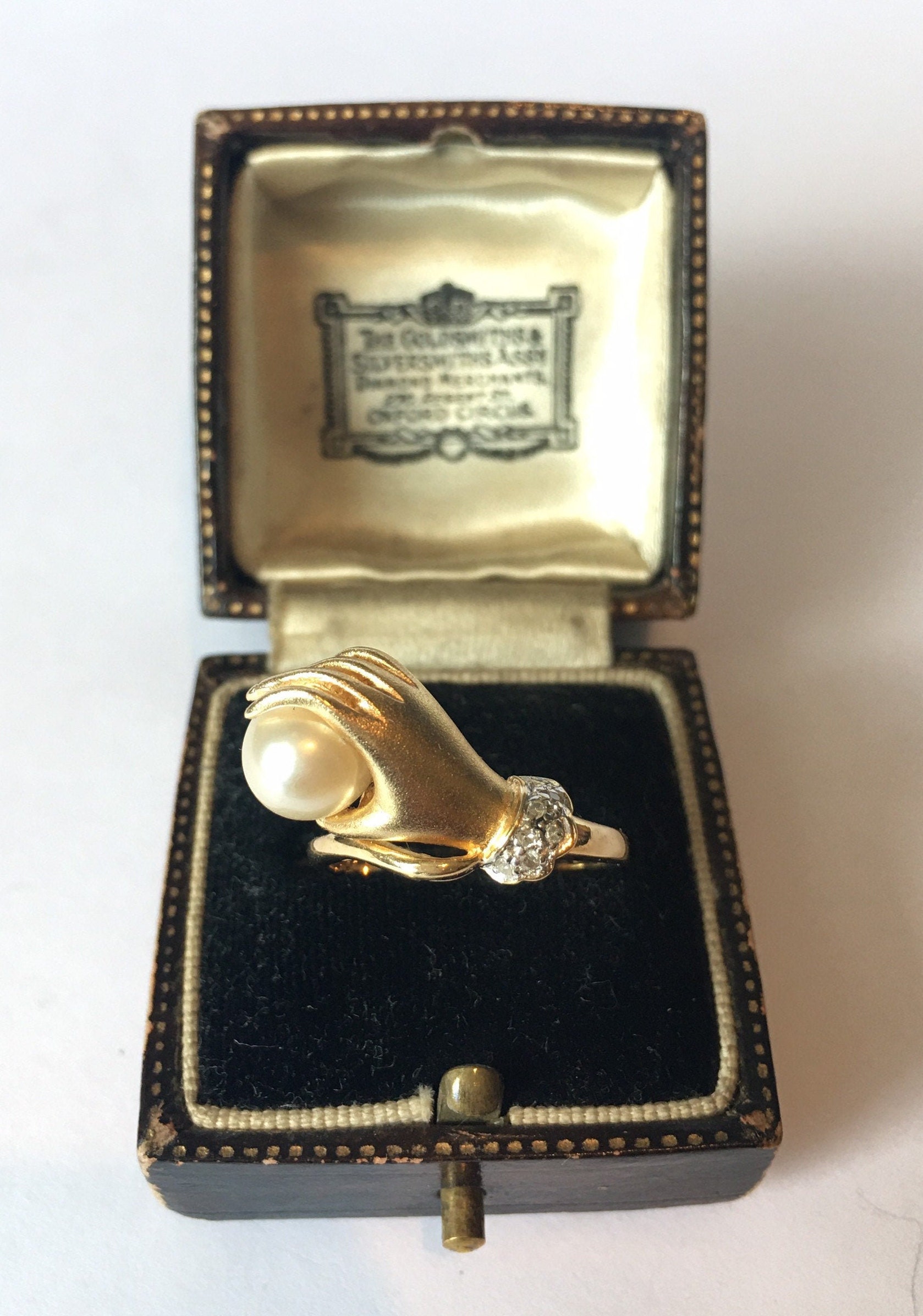 Vintage Hand Ring, Diamond Hand Ring, 14 Ct Gold, Diamond Ring, Pearl ...