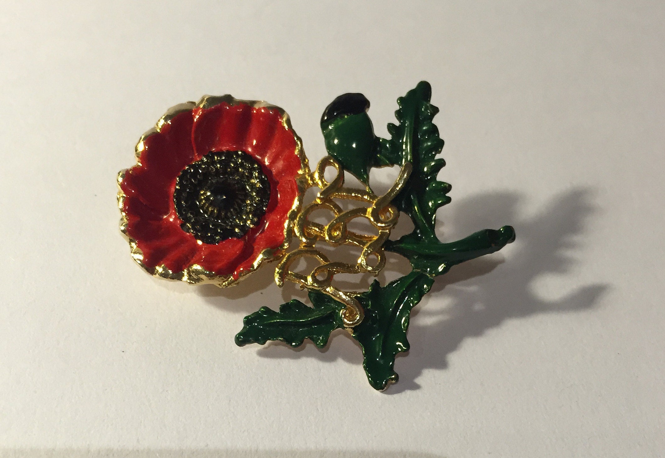 Remembrance Brooch, Vintage Poppy Brooch, Vintage flower Brooch, Poppy ...
