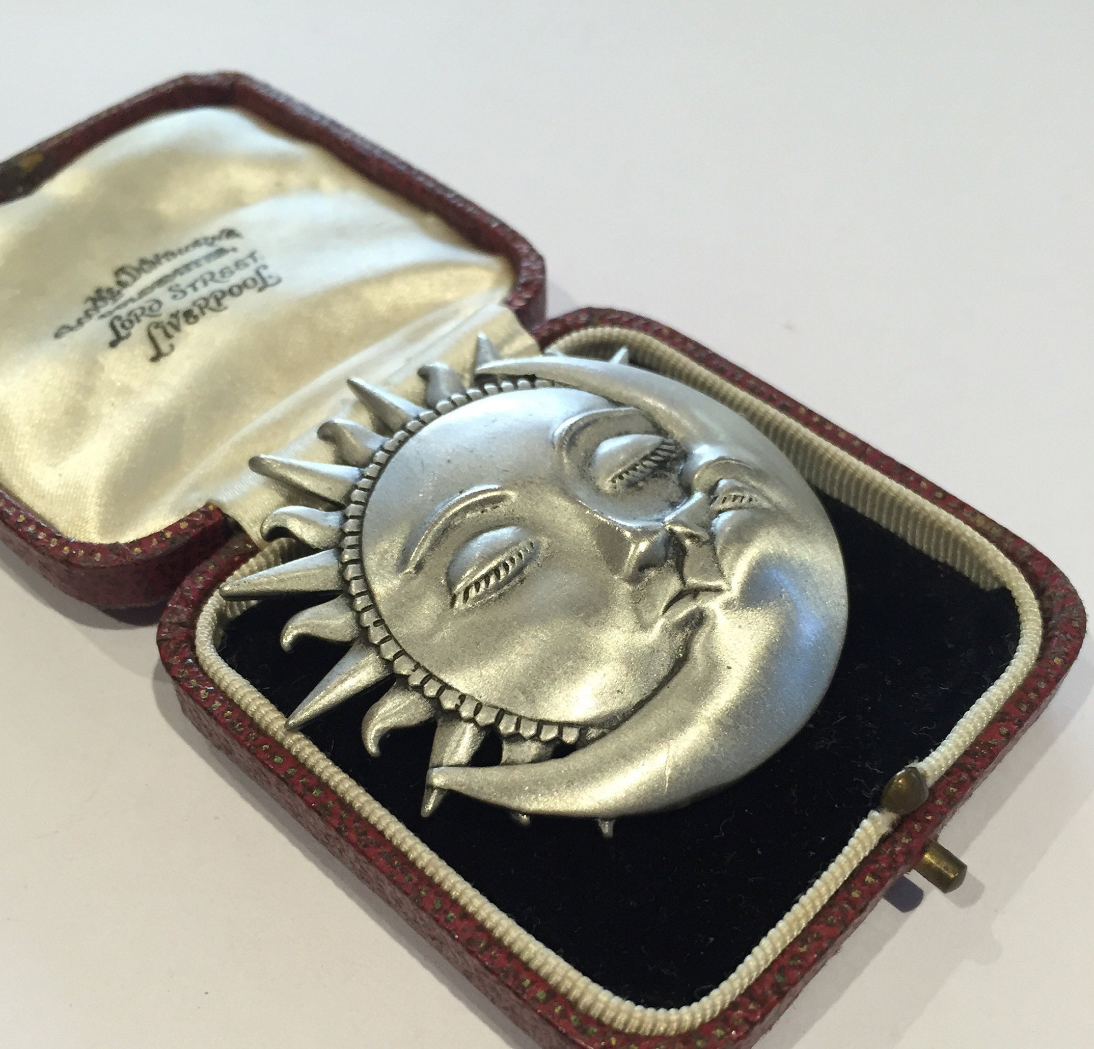 Vintage Sun and Moon Brooch, Silver Sun and Moon Sun Brooch, Moon ...