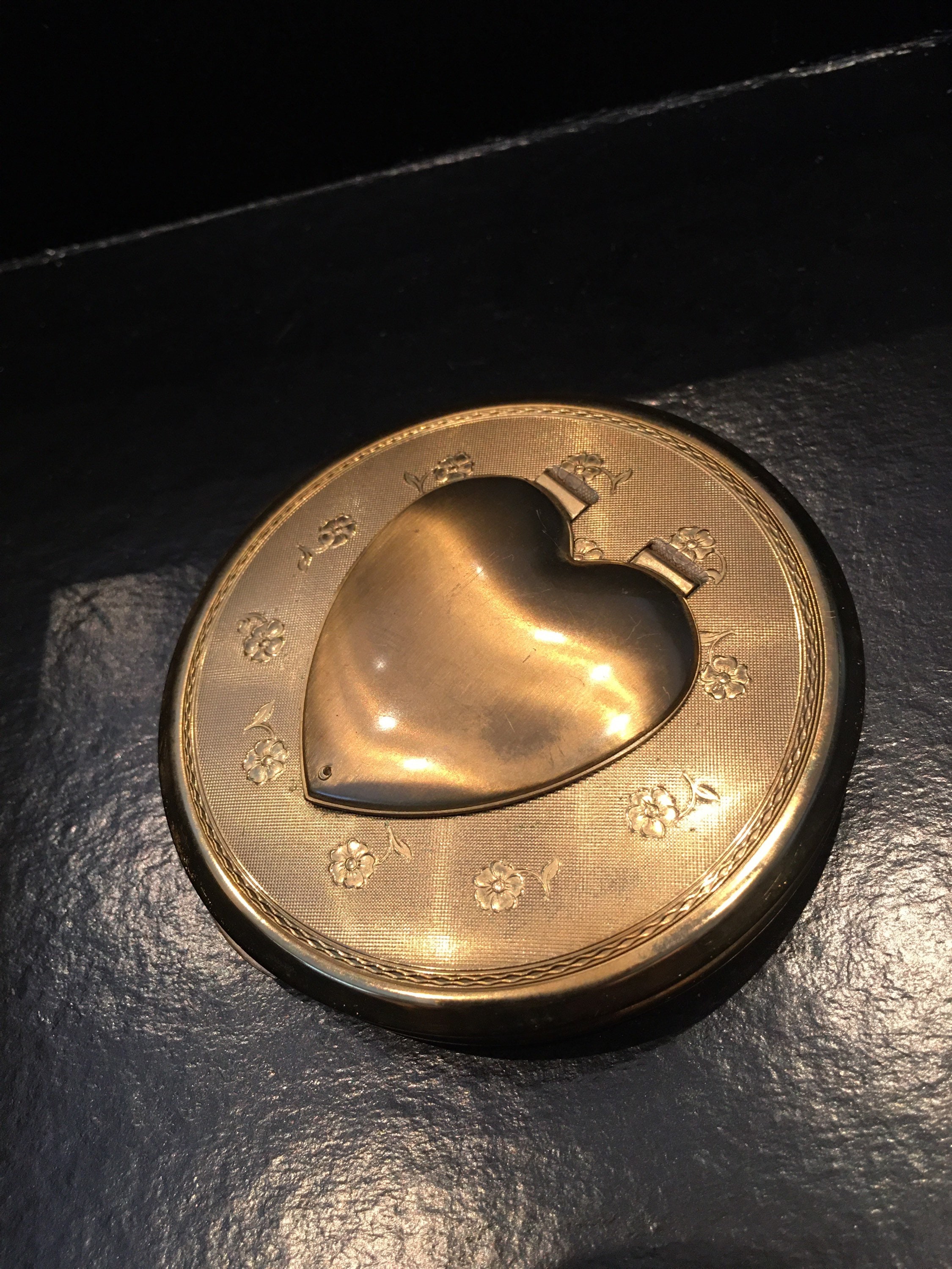 Vintage Heart Compact, Compact, Gold compact, Rare Compact, Vintage ...