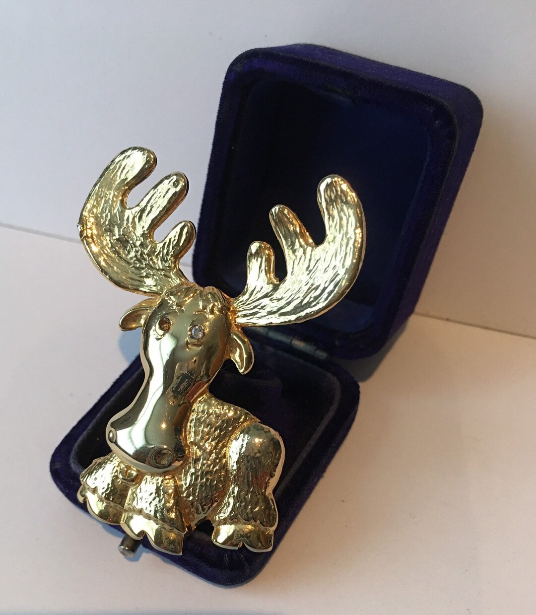 Vintage Moose Brooch, Rhinestone Eyes, Christmas Pin - Etsy