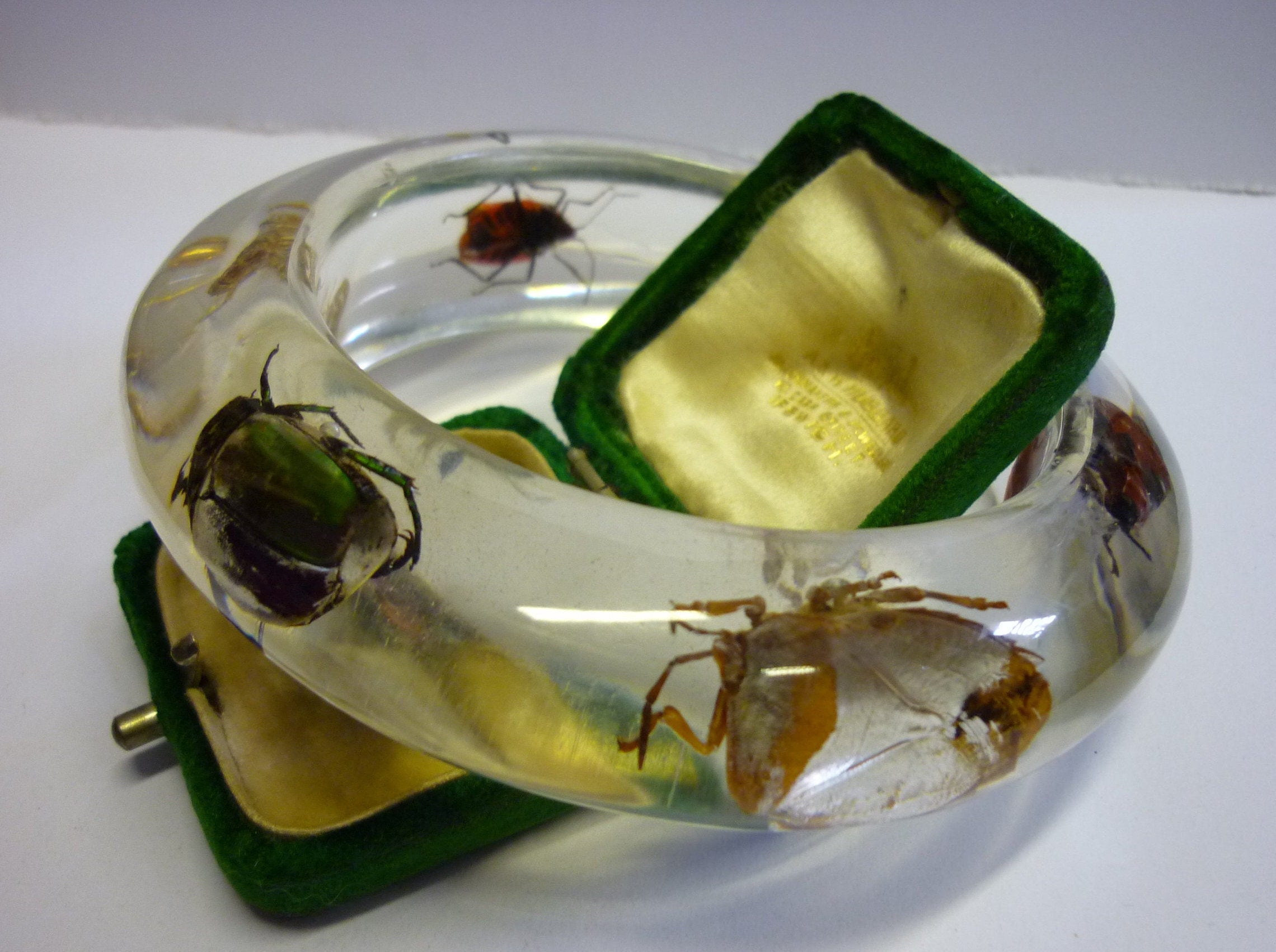 Vintage Insect Bangle, Insect bracelet, Beetle bangle, Lucite bangle ...