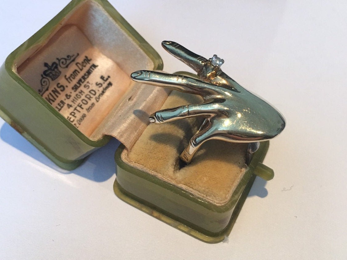 SOLD SOLD Vintage Hand Ring, Diamond Ring, 9 CT Gold Ring, Hand ...